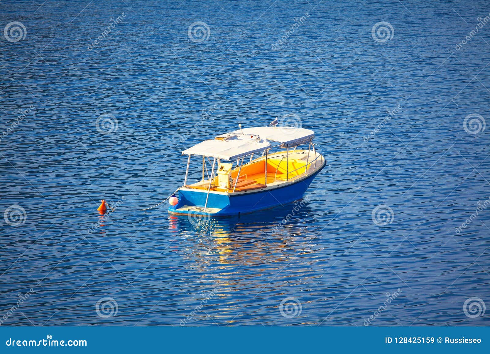 Boat on blue water stock image. Image of coast, summer - 128425159