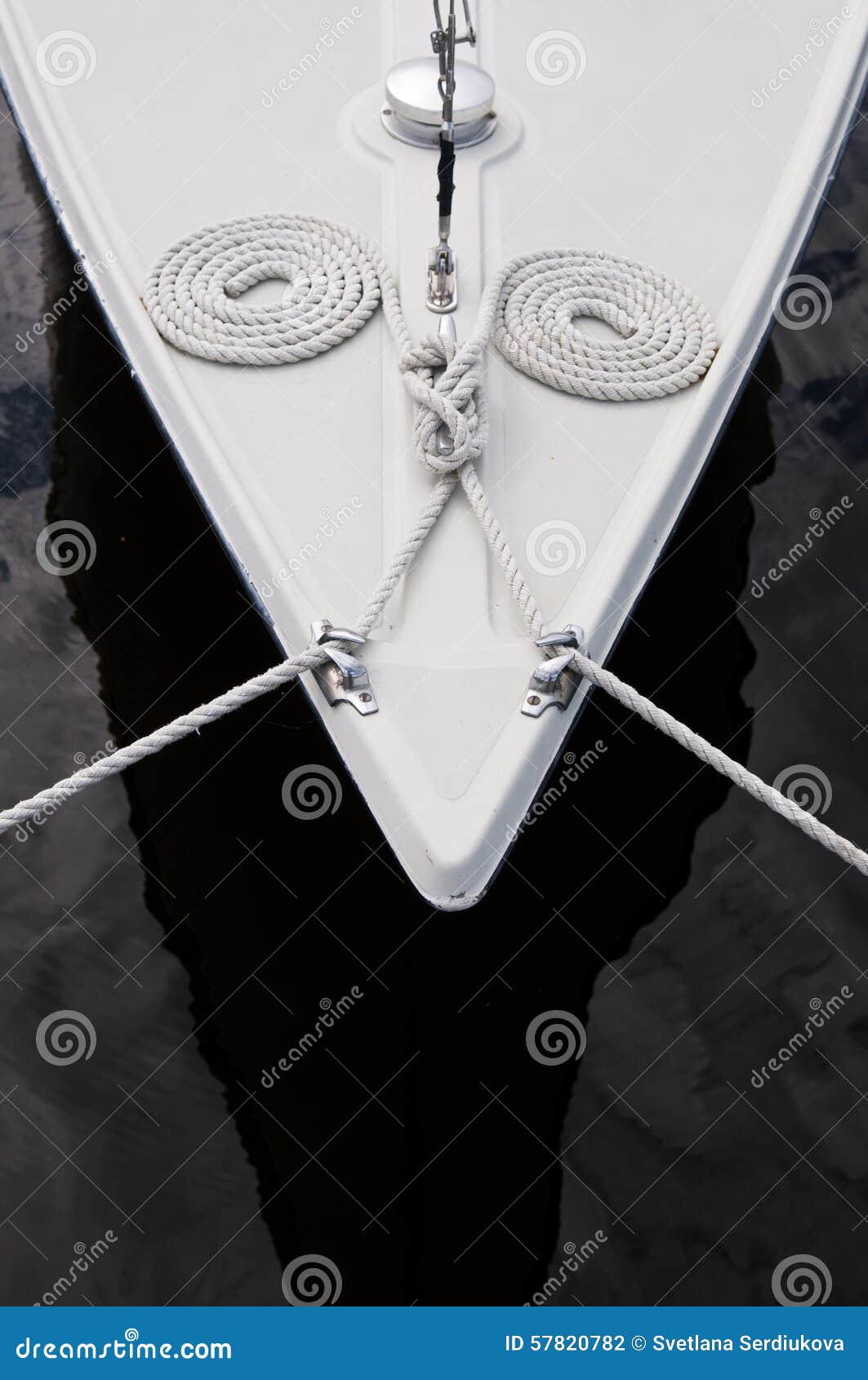 Boat Bow with Mooring Lines Stock Photo - Image of fixture, spiral ...