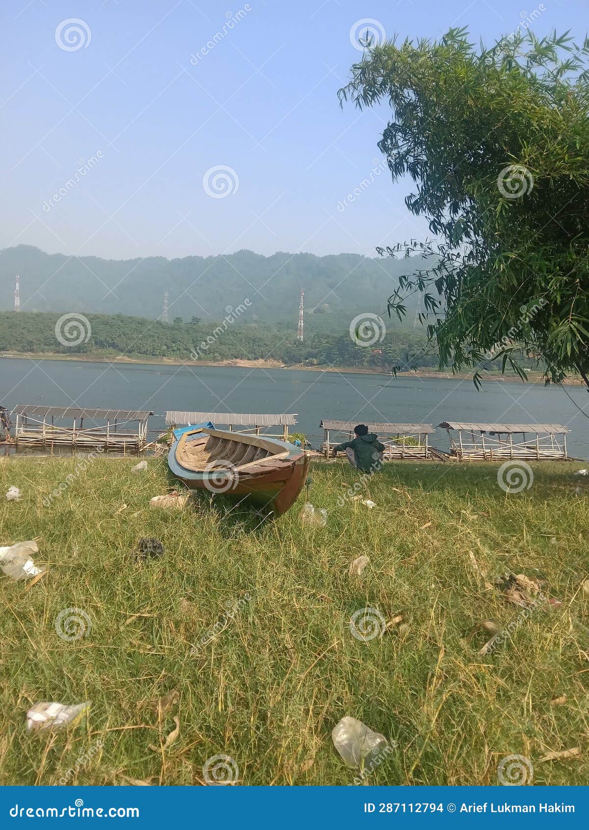 Broken Boat between Mountains and River Scenery Stock Photo - Image of ...