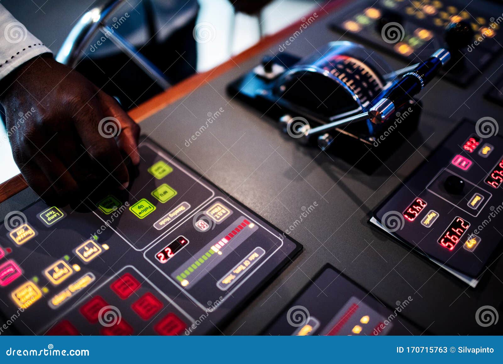 Boat Captain Hands Navigating and Moving Instruments in the Cockpit ...