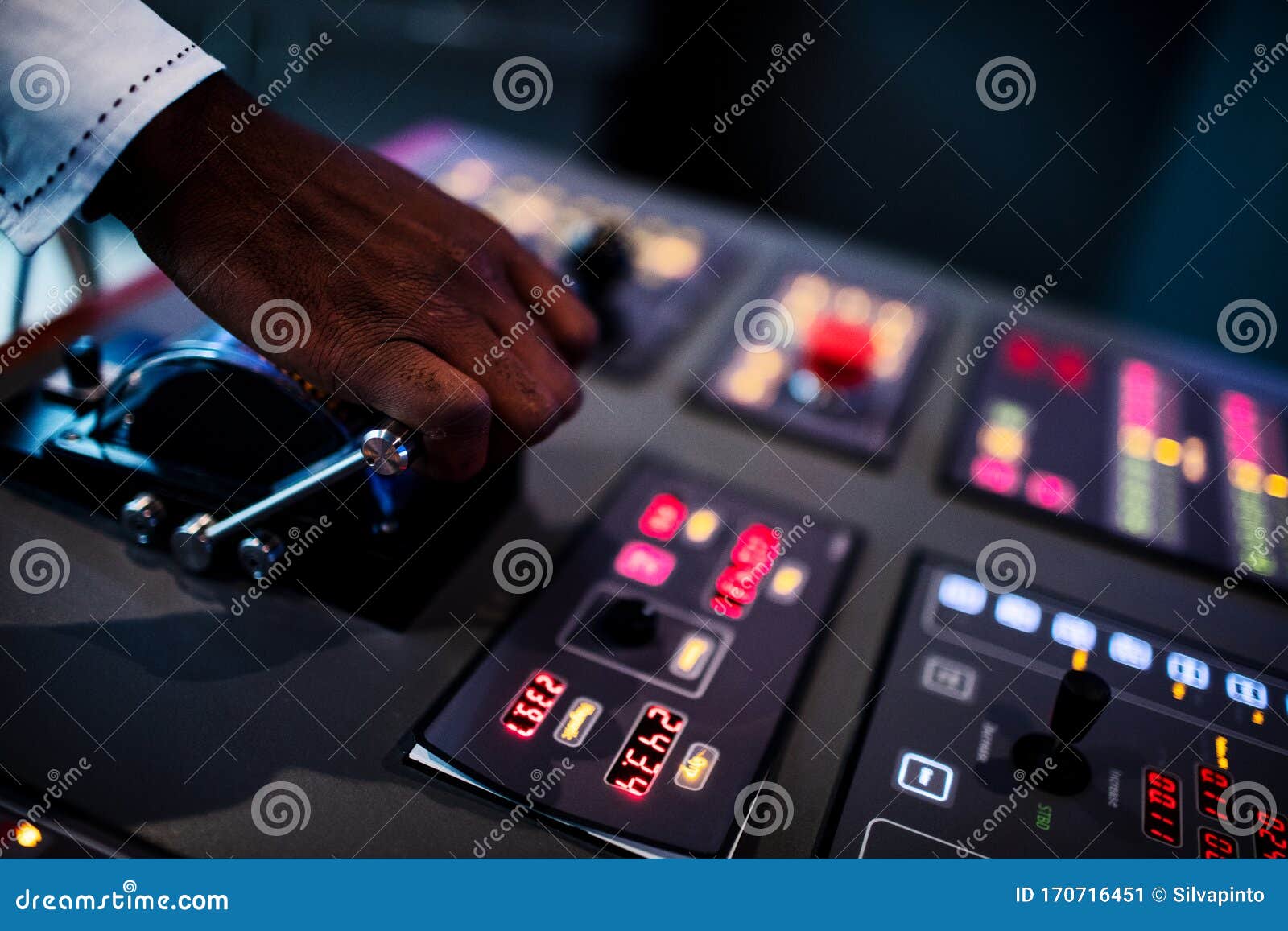 Boat Captain Hands Navigating and Moving Instruments in the Cockpit ...