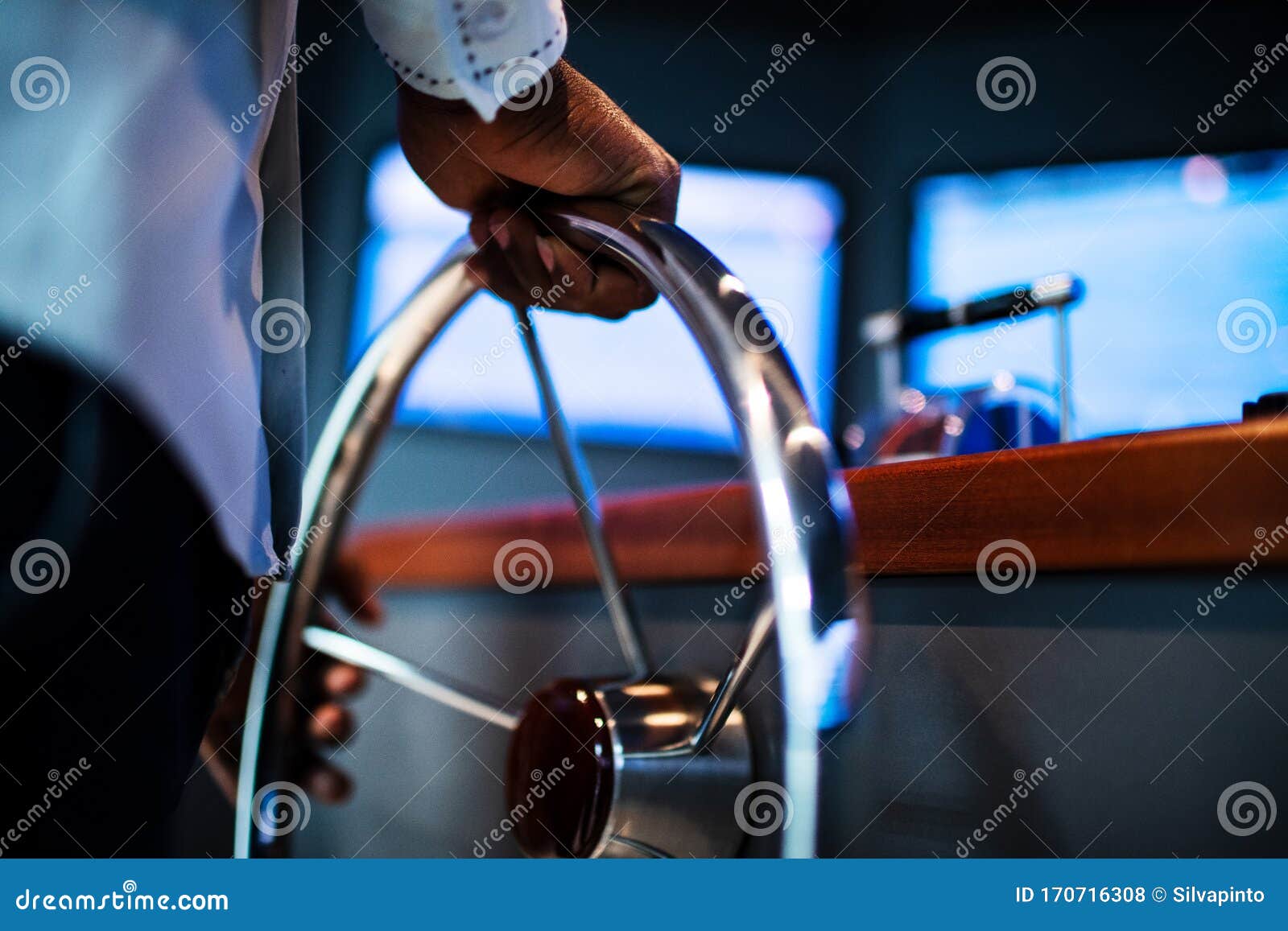 Boat Captain Hands Navigating and Moving Instruments in the Cockpit ...