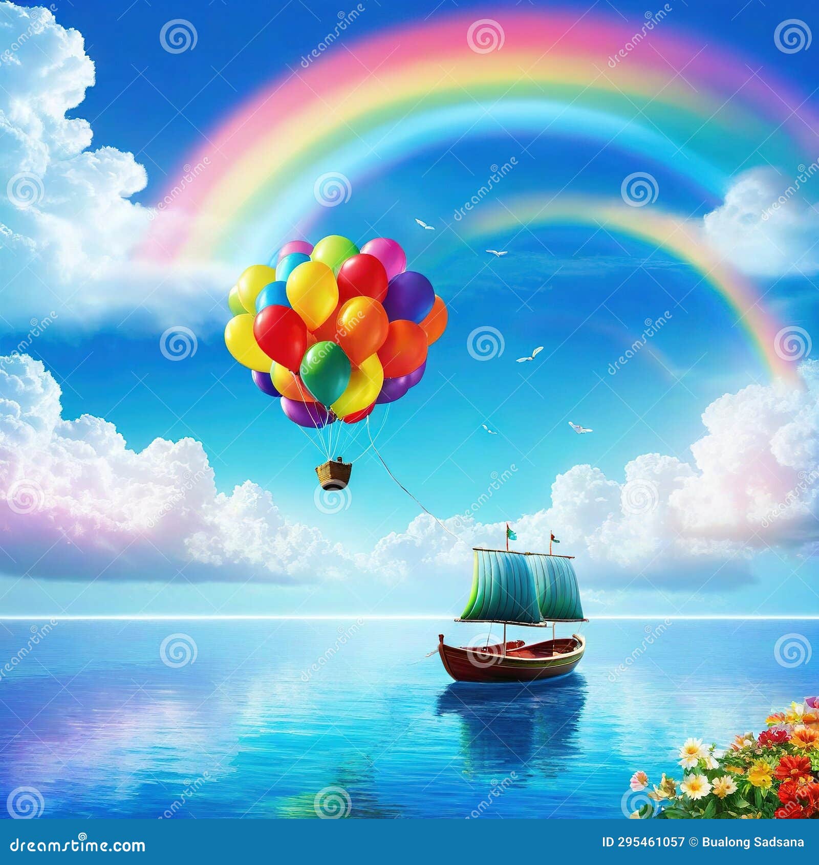 A Boat with the Colors of the Rainbow Stock Illustration - Illustration ...