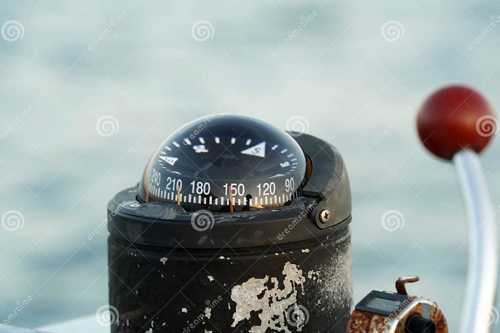 Boat Control Engine Speed Knob Lever and Compass Stock Photo - Image of ...