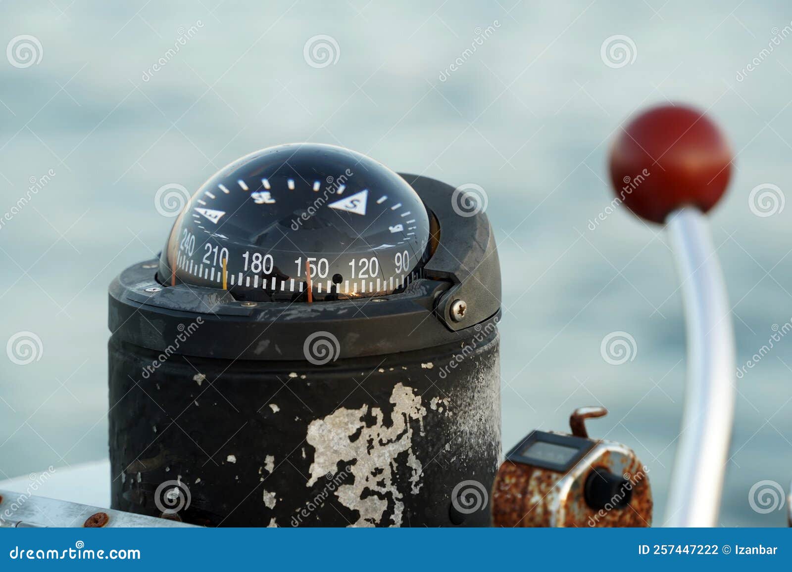 Boat Control Engine Speed Knob Lever and Compass Stock Photo - Image of ...