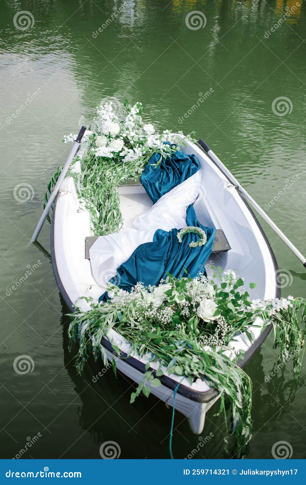 Boat Decorated with Flowers. Boat with Flowers on Lake Stock Image ...