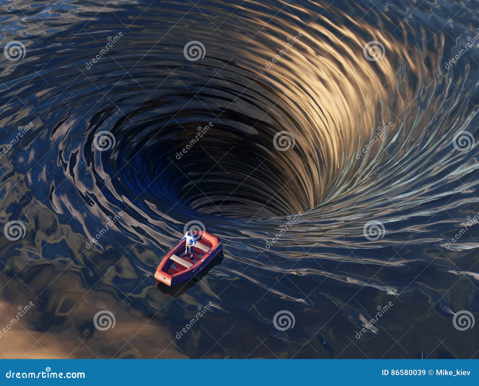 Boat Drifting into a Water Funnel Stock Illustration - Illustration of ...