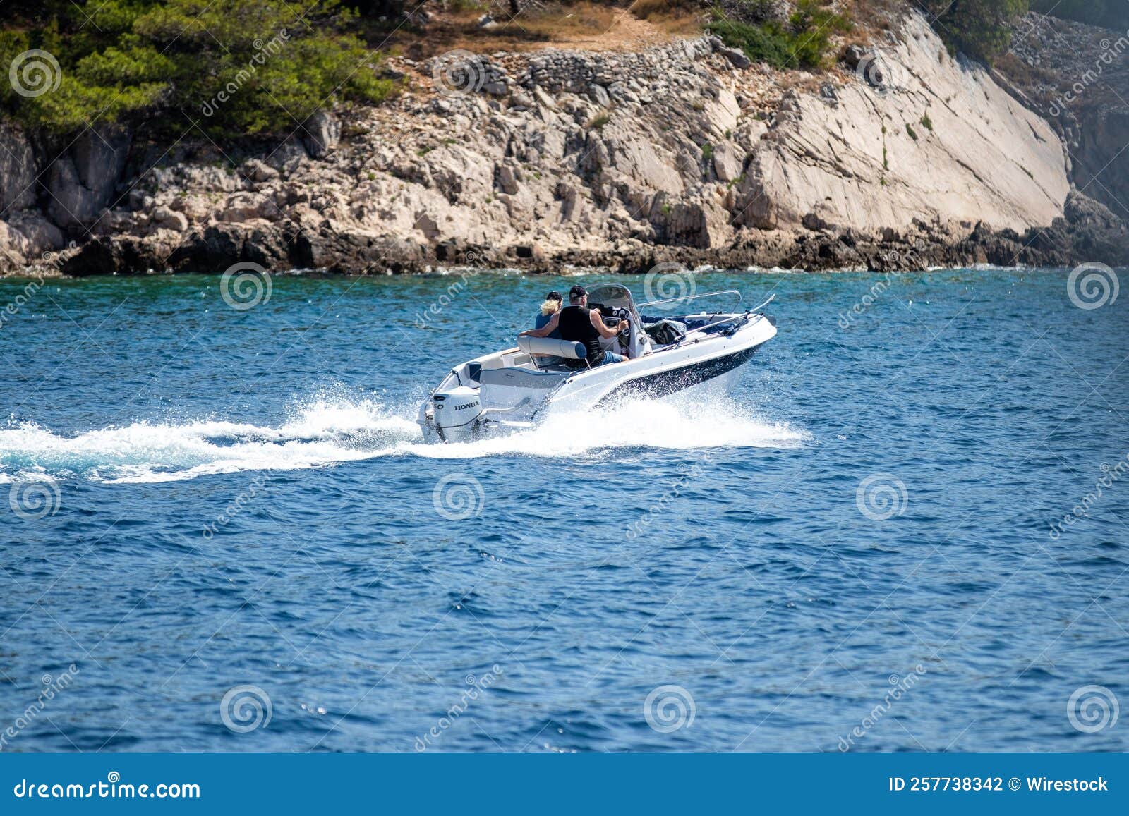 Boat driving on the sea stock photo. Image of croatia - 257738342