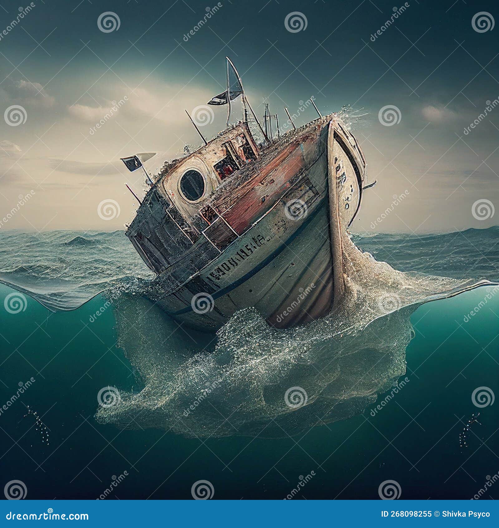 Boat Drown in the Sea Image Stock Image - Image of sitting, ship: 268098255
