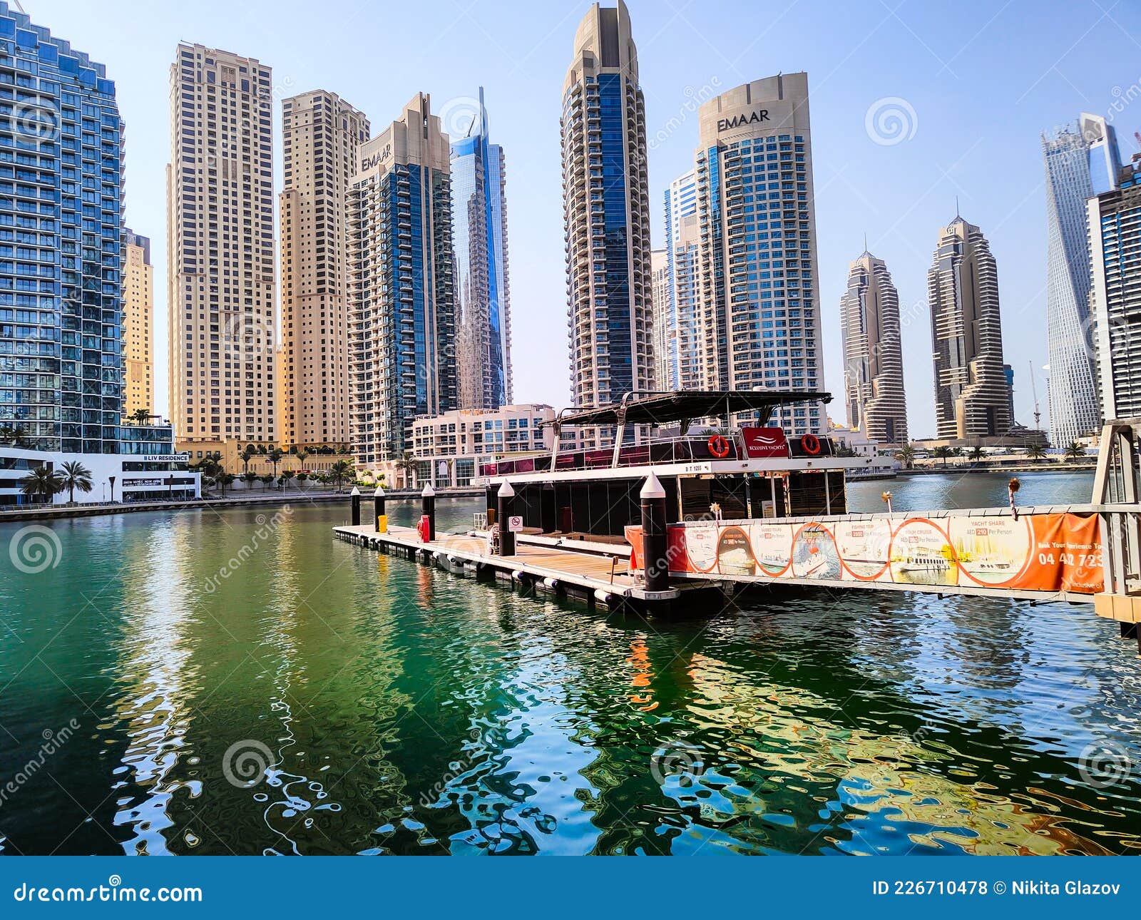 Boat at the Dubai Marina Harbor with Skyscrapers Editorial Stock Photo ...