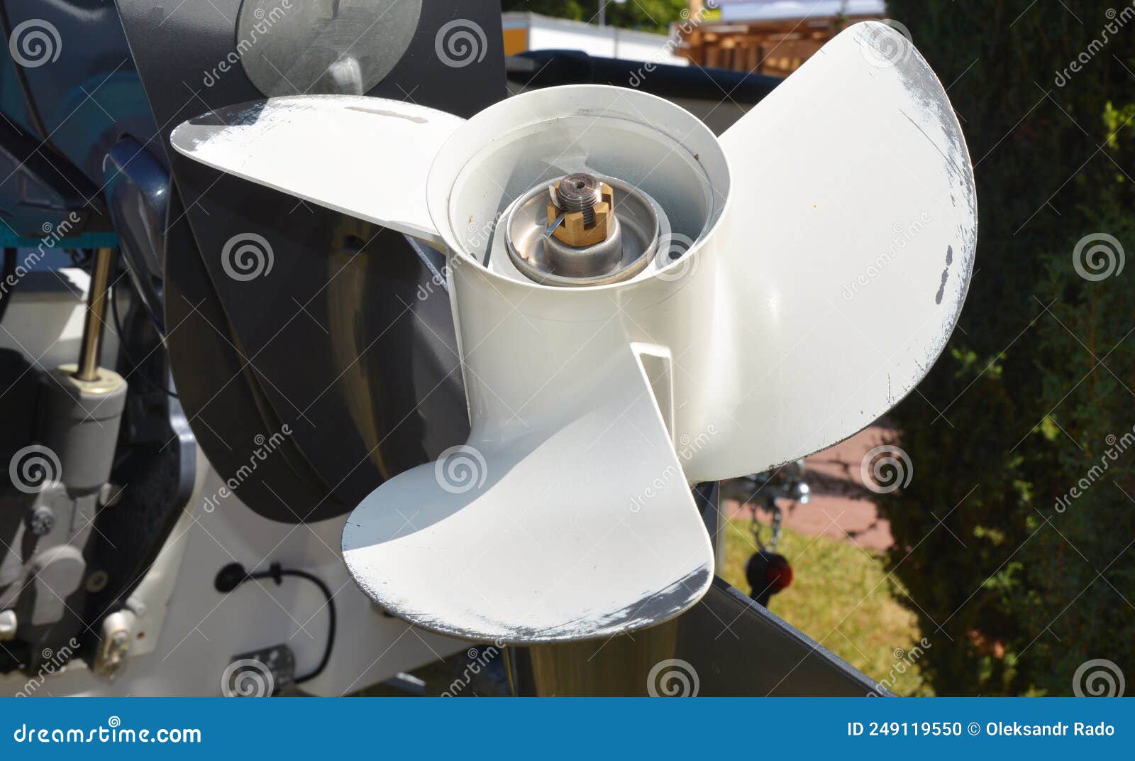 Boat Engine Propeller. Close Up on Three Bladed Propeller As Boat ...