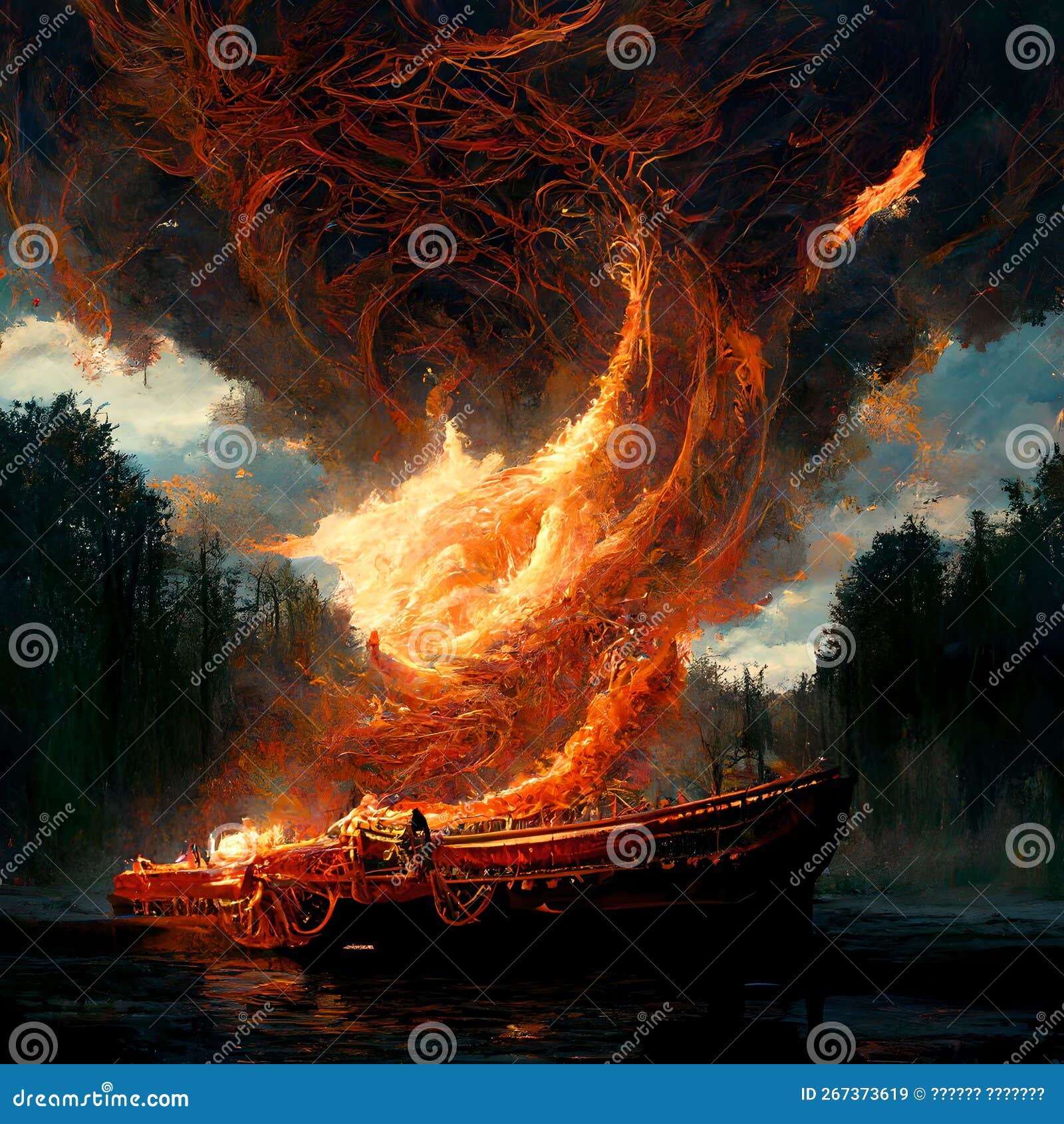 The boat is on fire stock illustration. Illustration of poster - 267373619