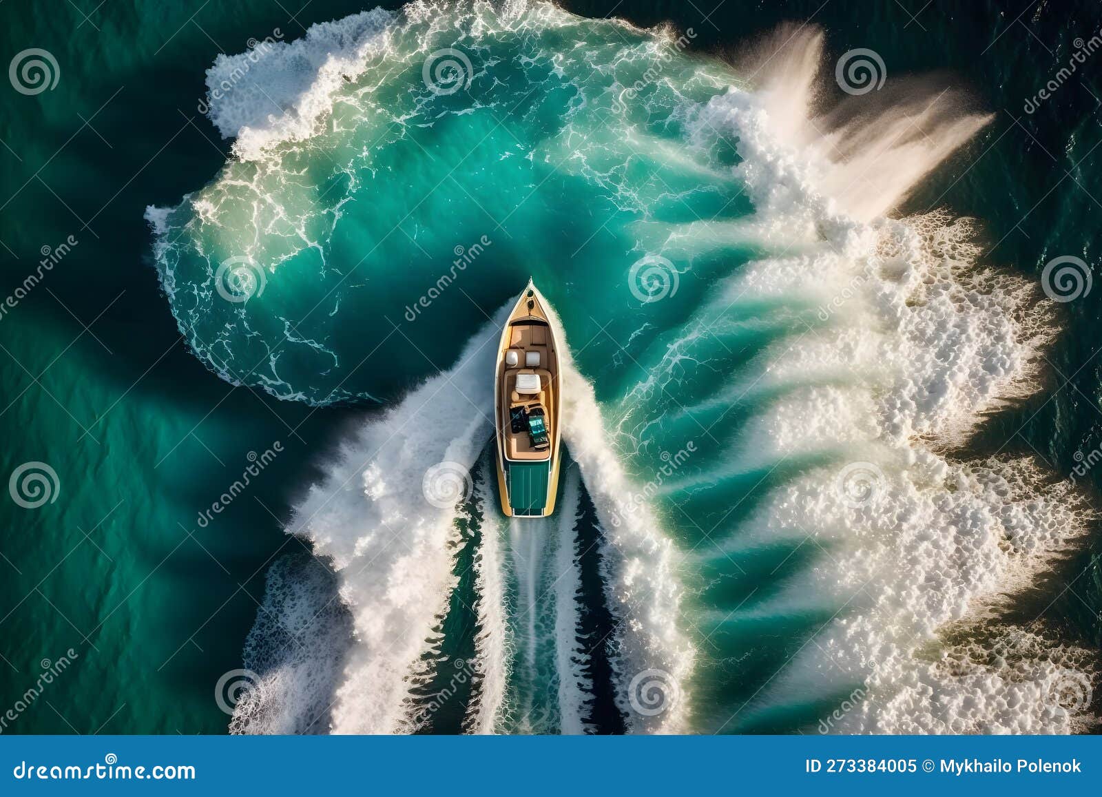 Boat Floats in the Sea, Top View. Neural Network AI Generated Stock ...