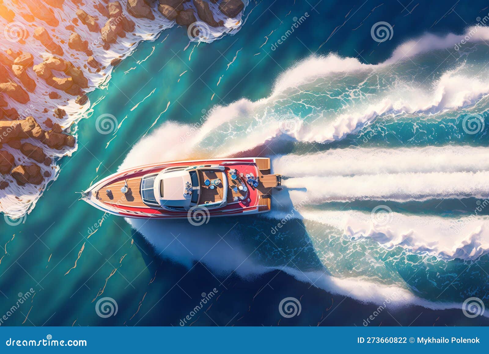 Boat Floats in the Sea, Top View. Neural Network AI Generated Stock ...