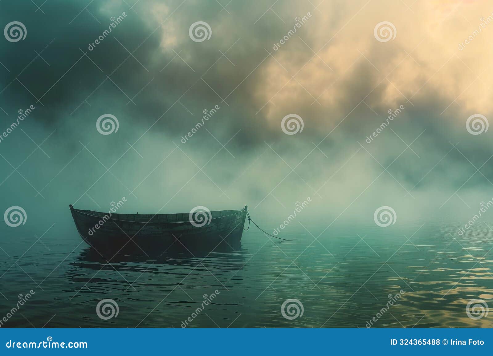 Boat in fog on the water stock photo. Image of dawn - 324365488