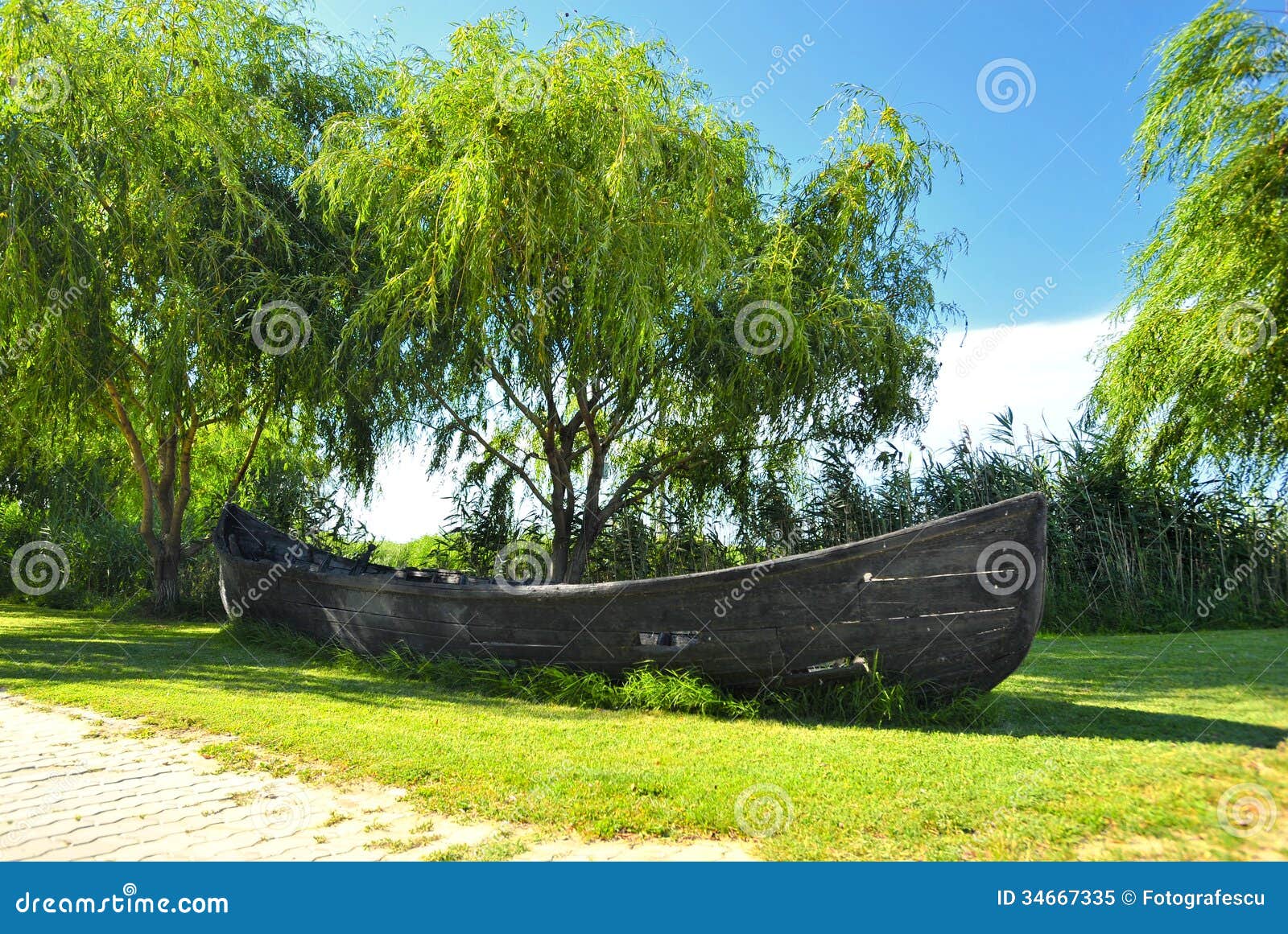 Boat on the grass stock image. Image of green, calm, still - 34667335