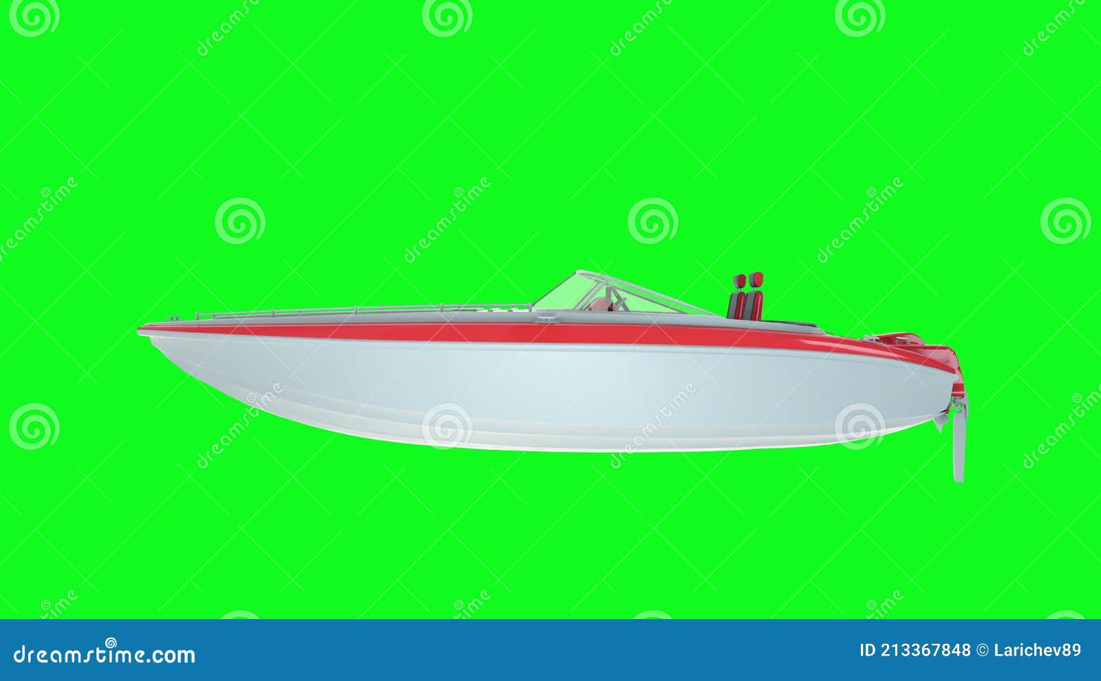 Boat on Green Screen. Motor Boat Sailing Over Waves, 3d Rendering Stock ...