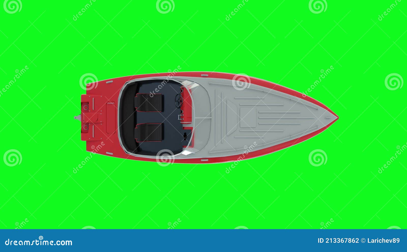 Boat on Green Screen. Motor Boat Sailing Over Waves, 3d Rendering Stock ...