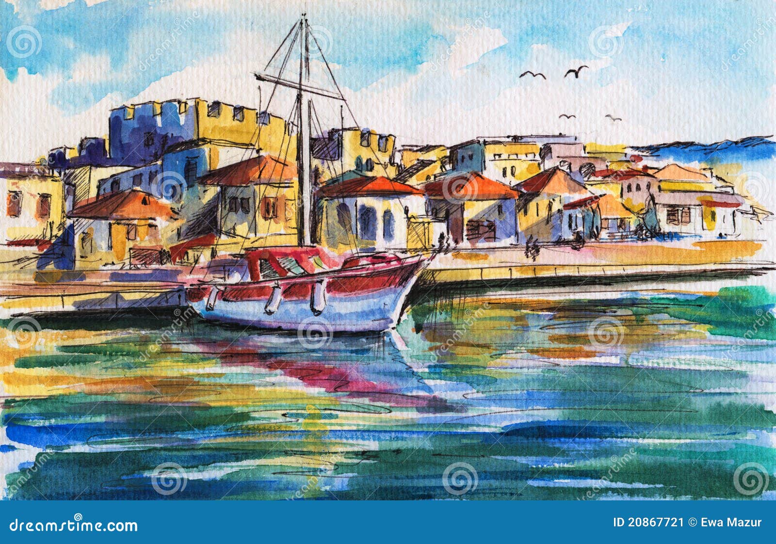 Boat in harbor. stock illustration. Illustration of beach - 20867721