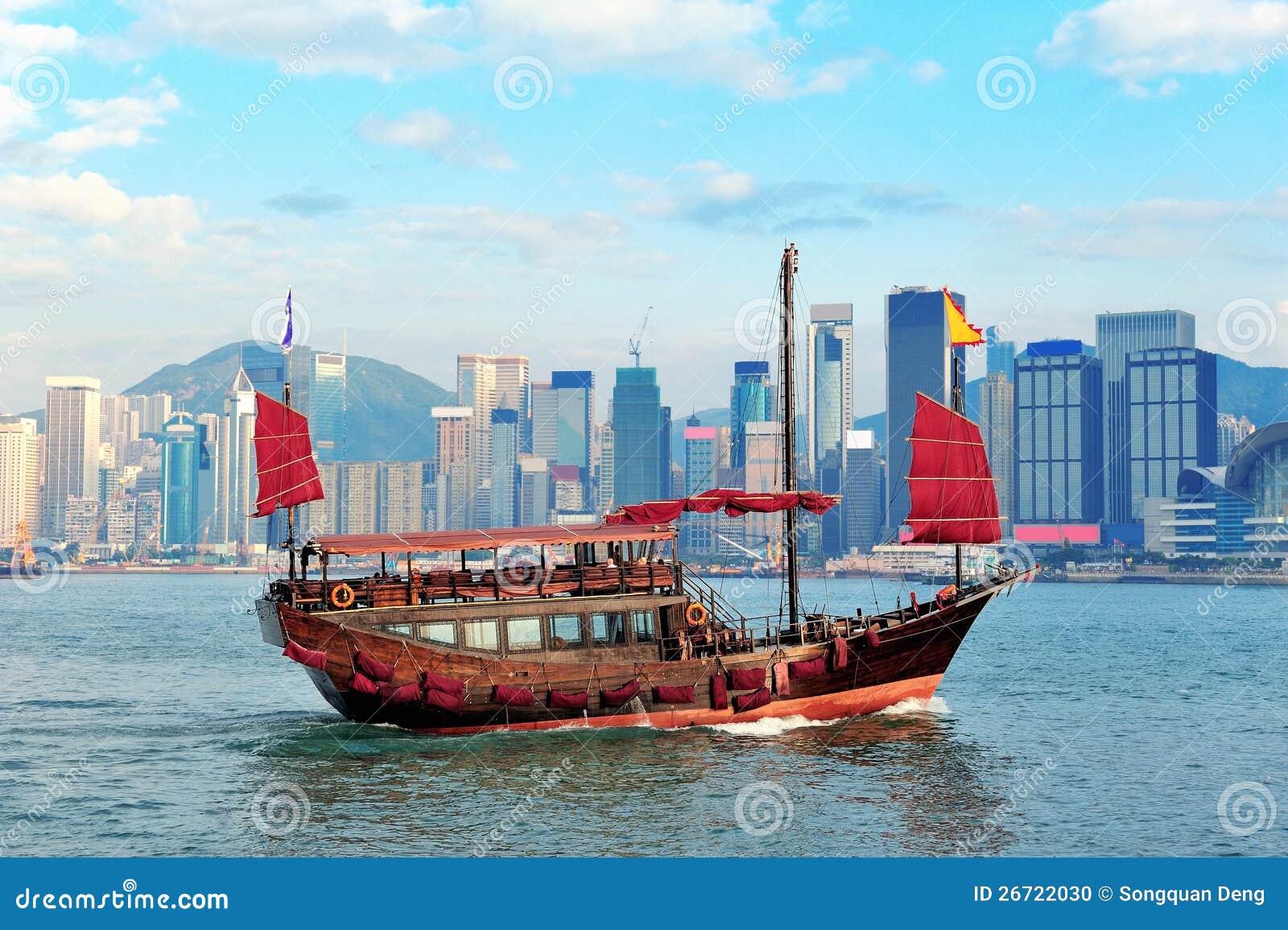Boat and Hong Kong stock photo. Image of office, sunset - 26722030
