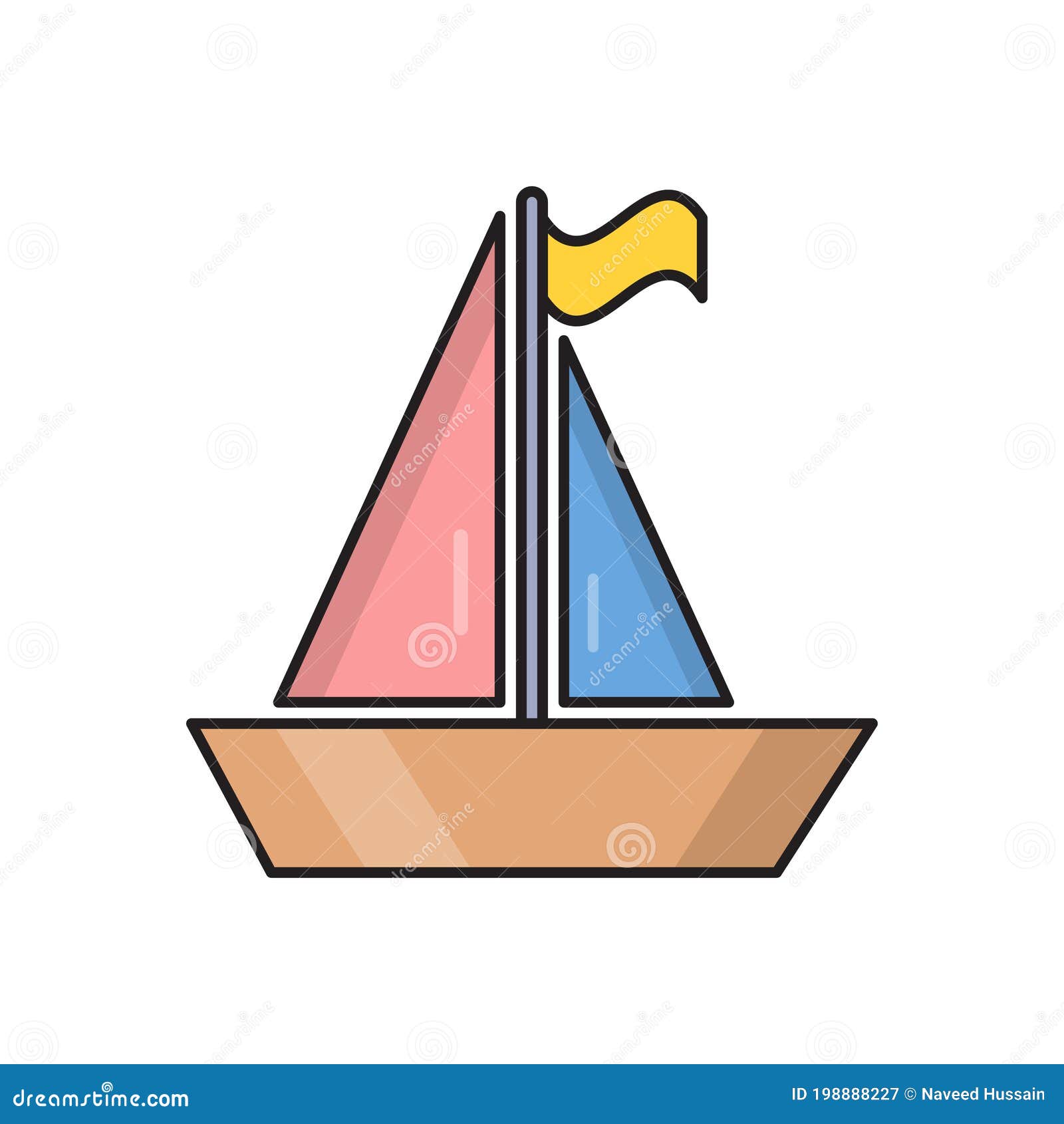 Boat Vector Colour Line Icon Stock Vector - Illustration of blue ...