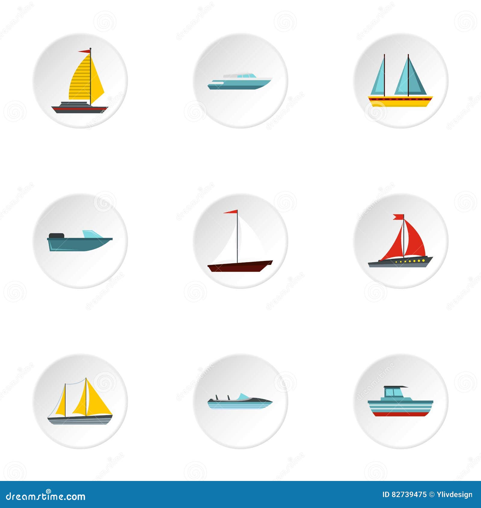 Boat icons set, flat style stock vector. Illustration of cruise - 82739475