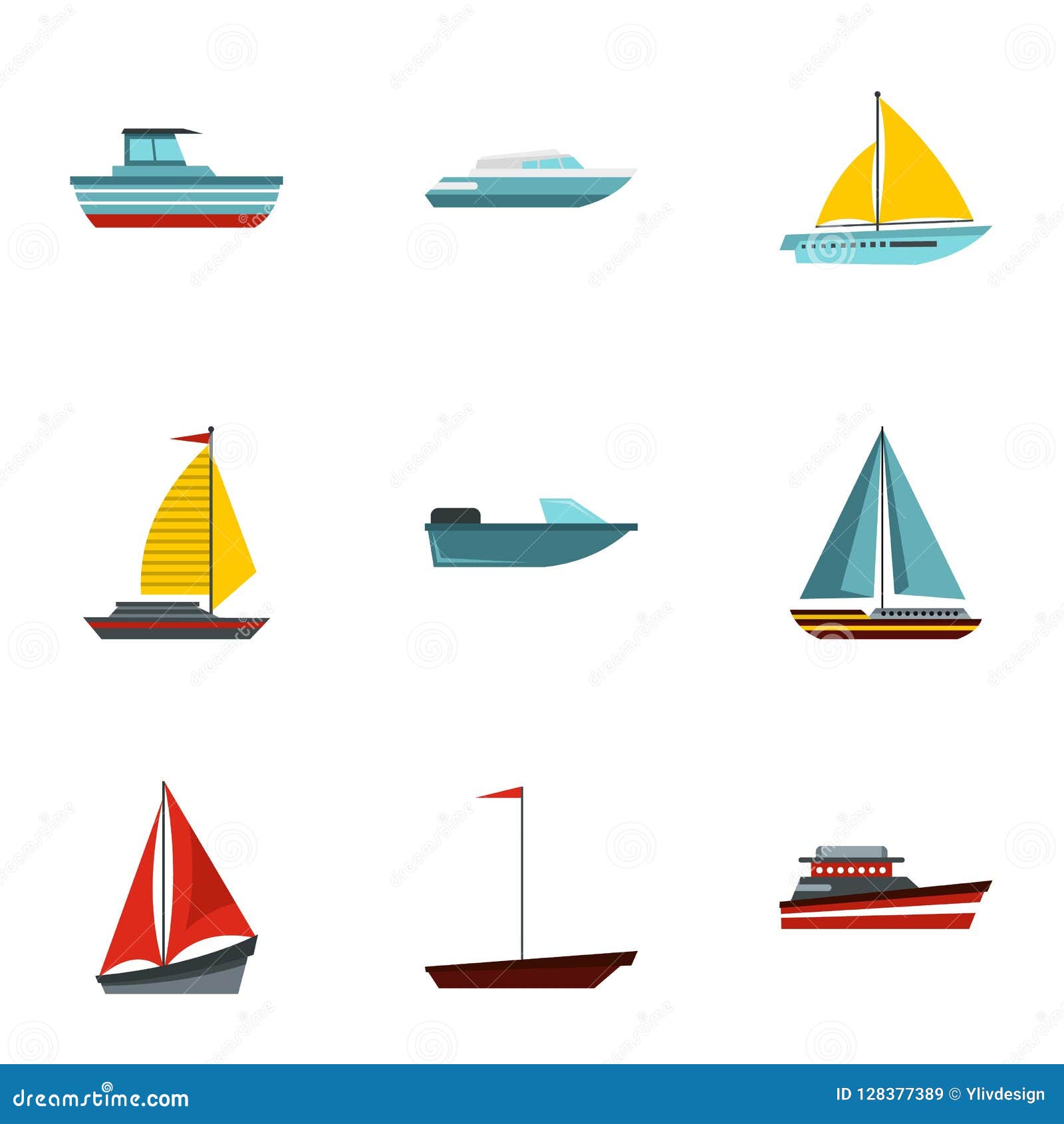 Boat icons set, flat style stock illustration. Illustration of boat ...