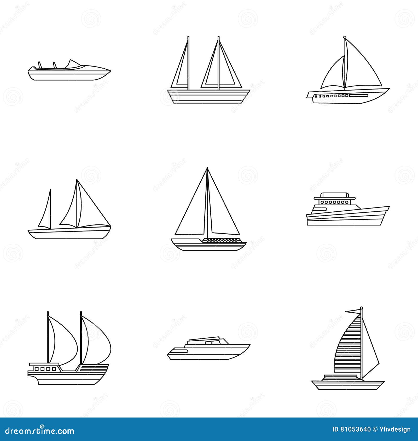 Boat Icons Set, Outline Style Stock Vector - Illustration of ...
