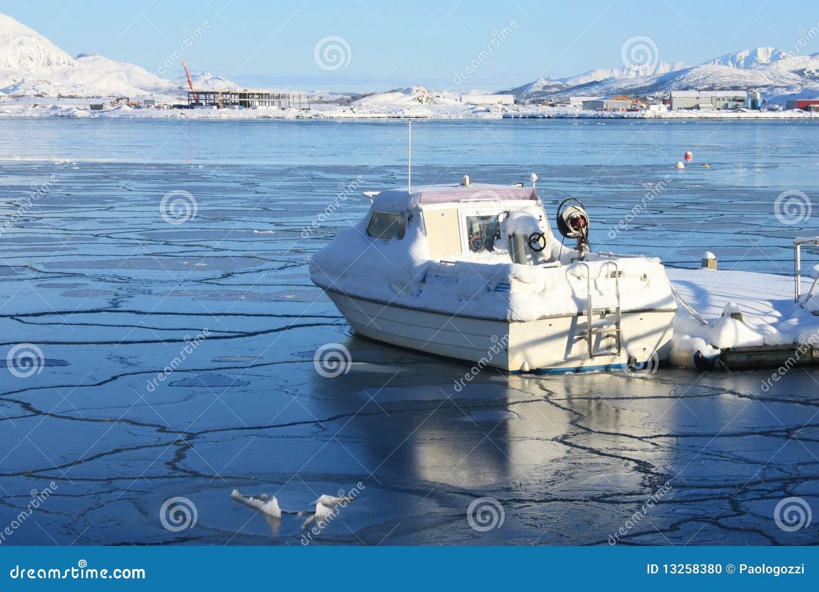 Boat on icy bay stock photo. Image of mirror, fjord, arctica - 13258380