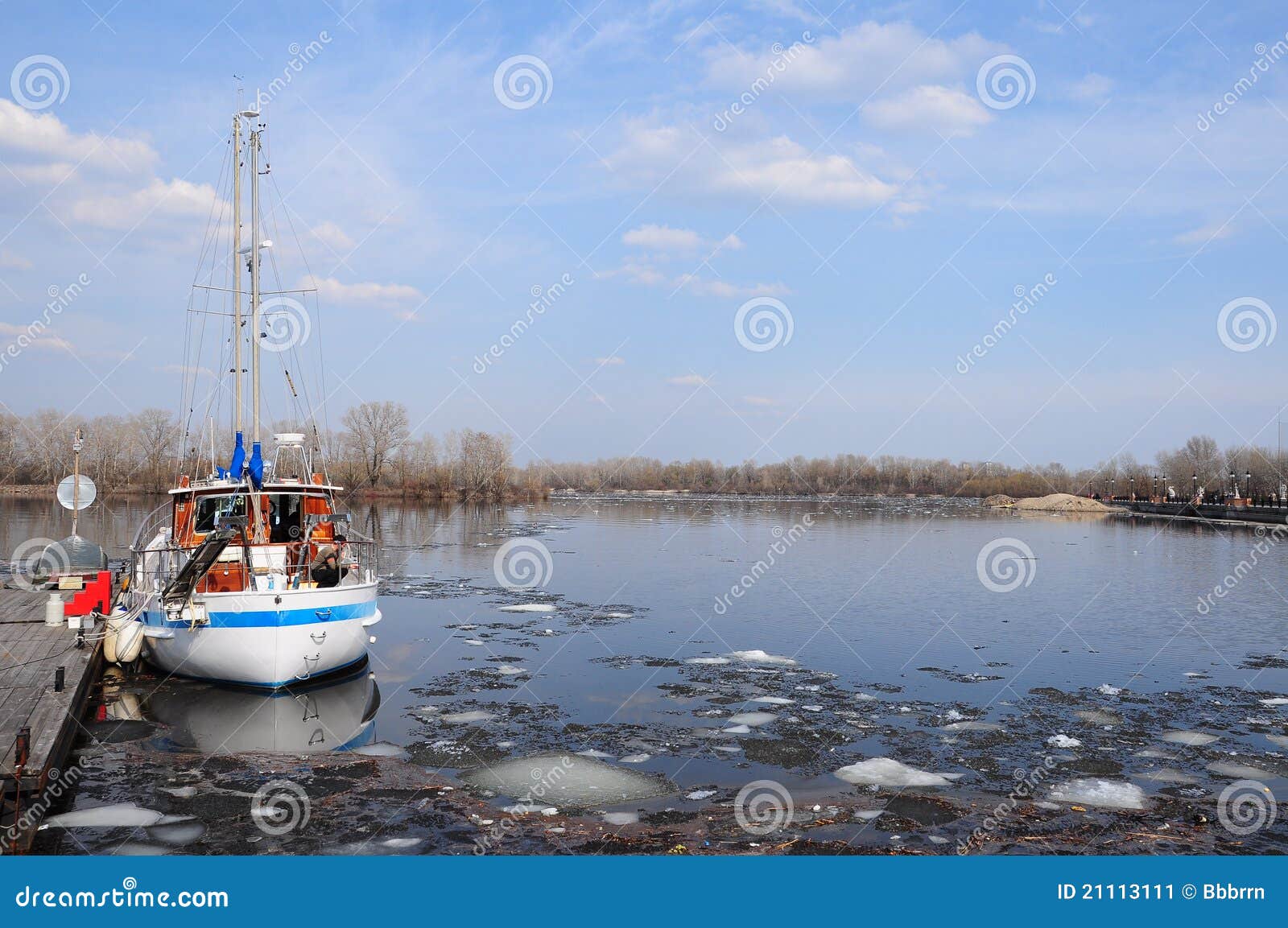 Boat on icy river (lake) stock image. Image of leisure - 21113111