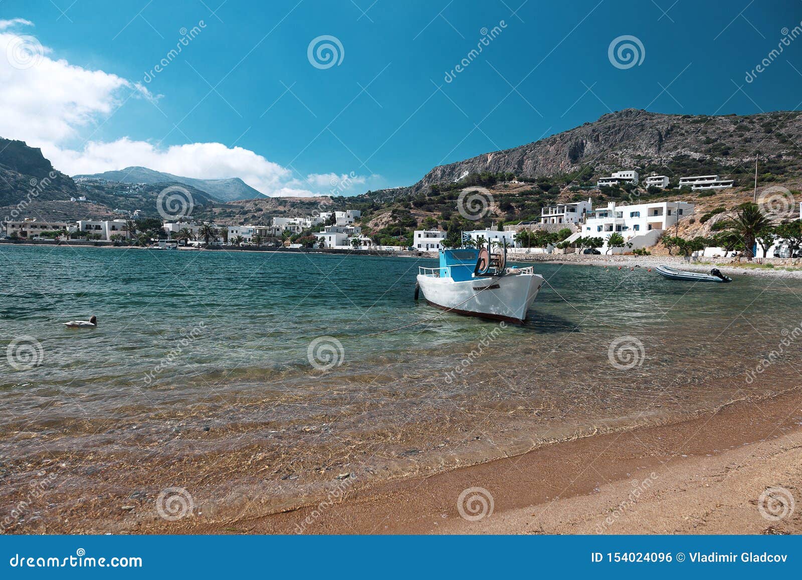 Boat in Kapsali Bay, Kithira Island, Greece Stock Photo - Image of ...