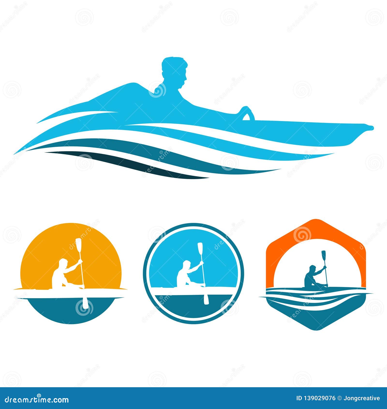 Boat Kayak Paddle Canoe Rowing with Sunrise Logo Stock Vector ...