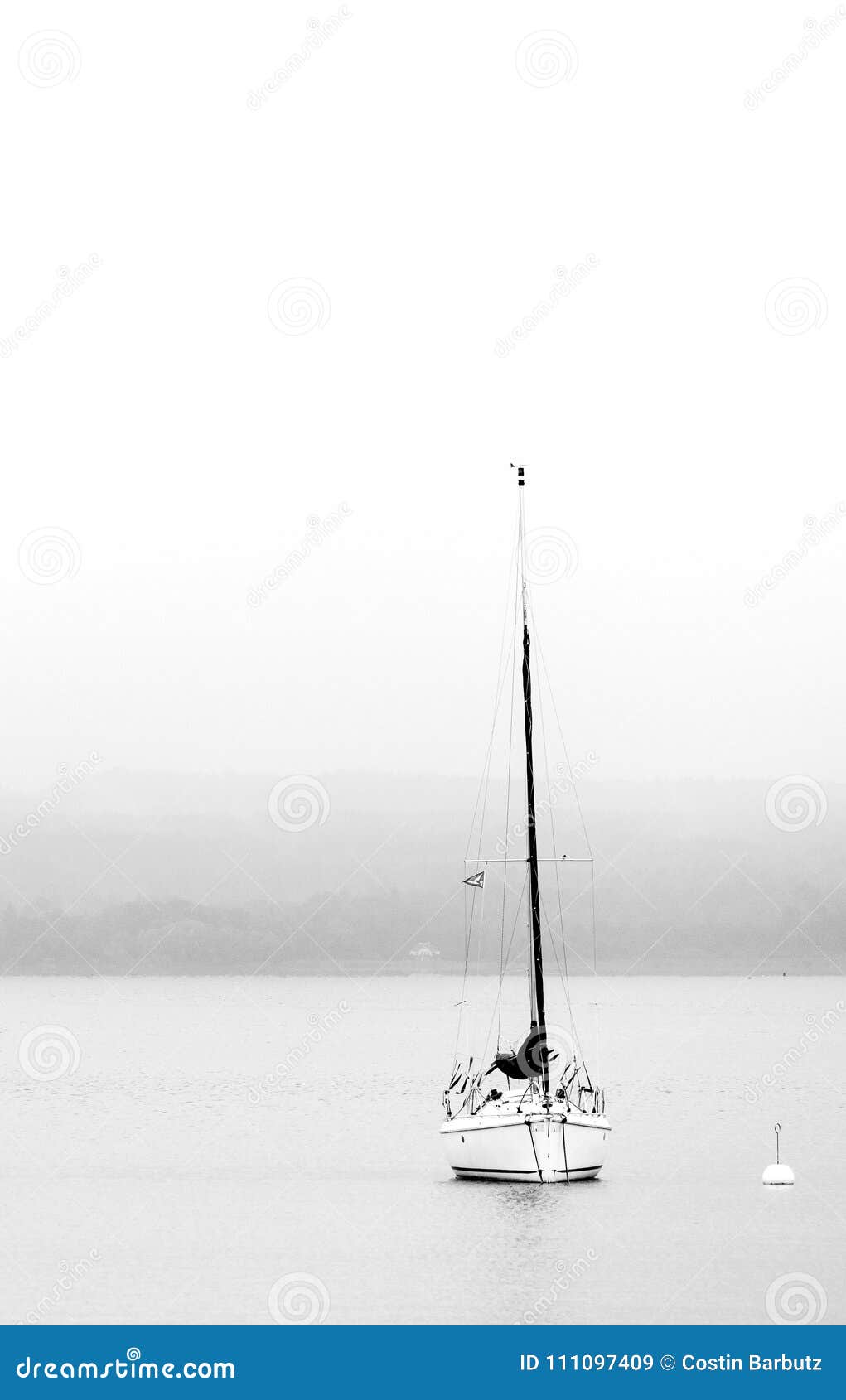 Boat on the lake with mist stock image. Image of home - 111097409
