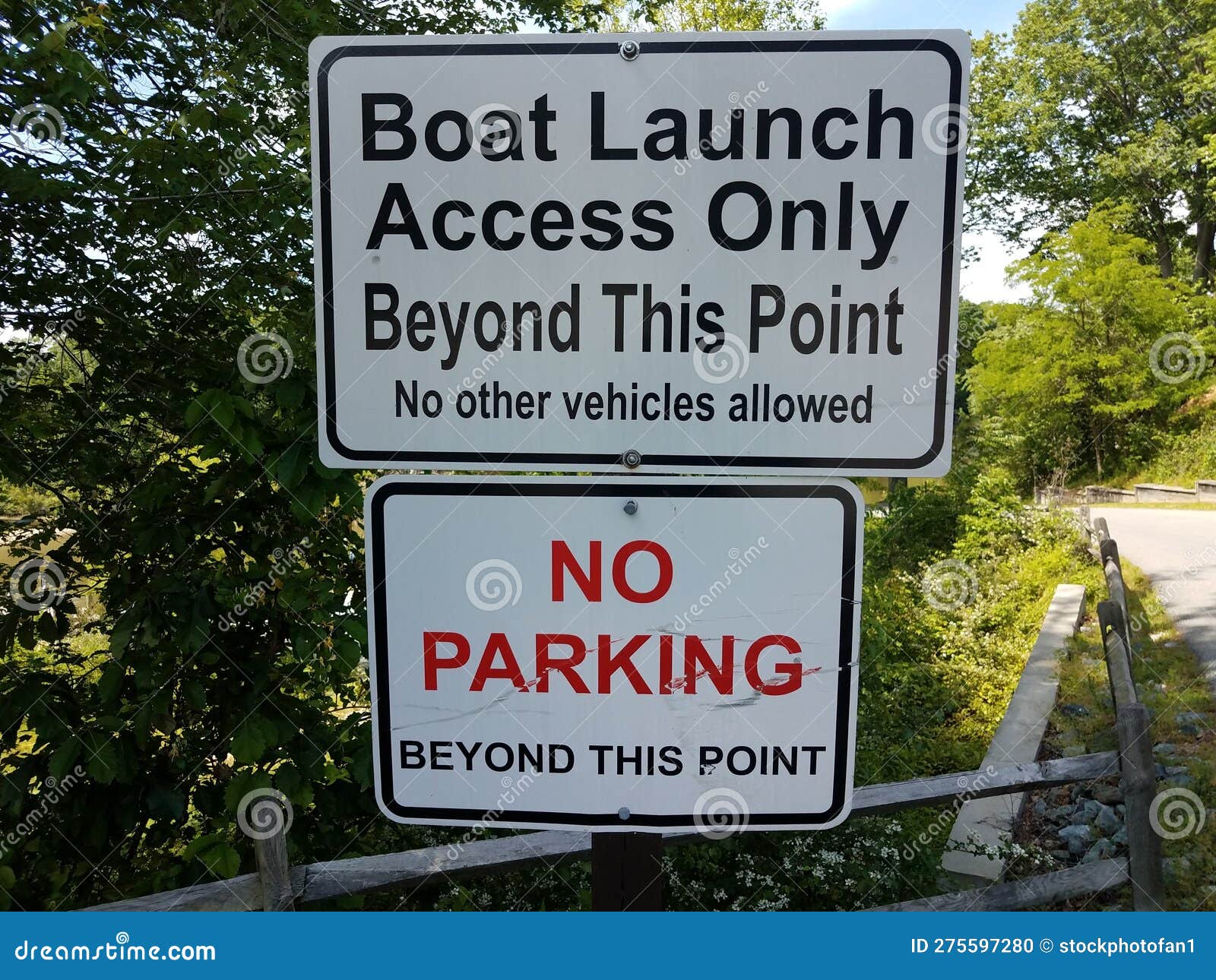 Boat Launch Access only Beyond this Point No Parking Sign Stock Photo ...