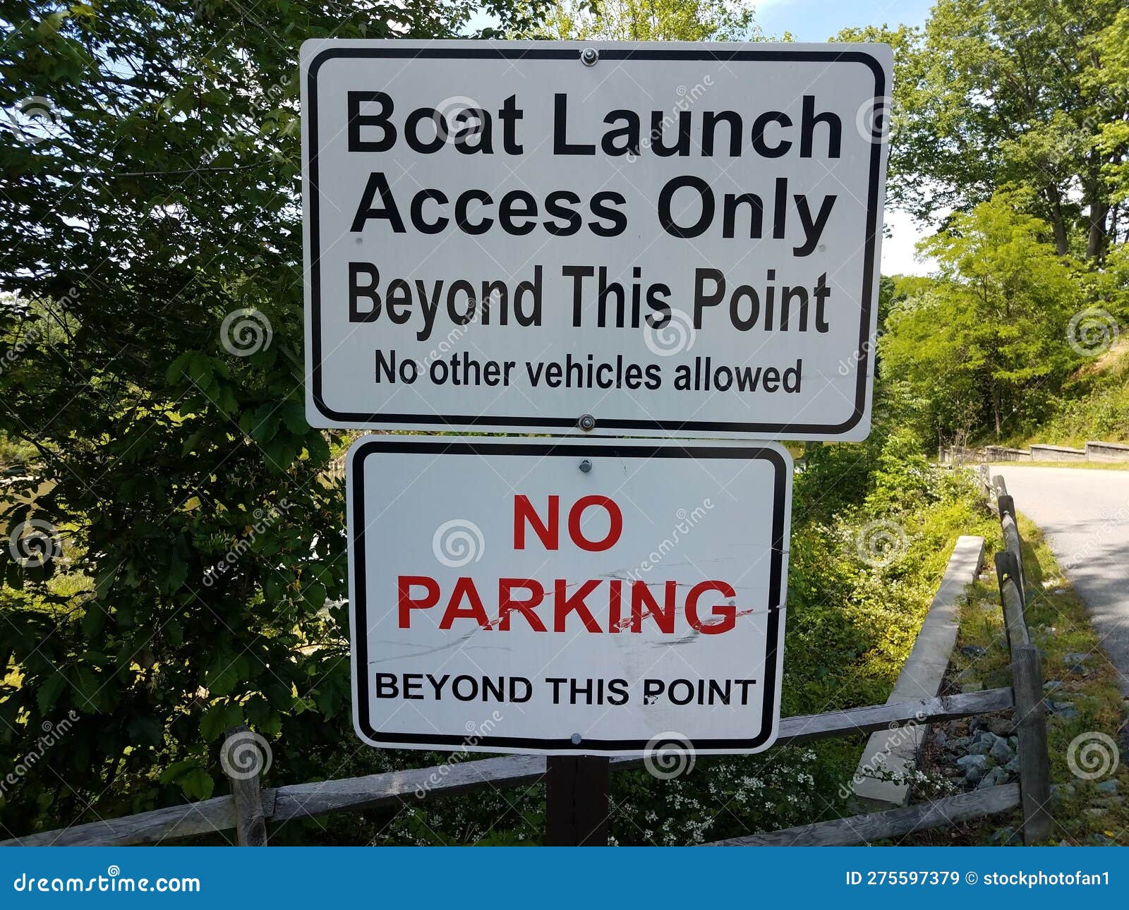 Boat Launch Access only Beyond this Point No Parking Sign Stock Image ...