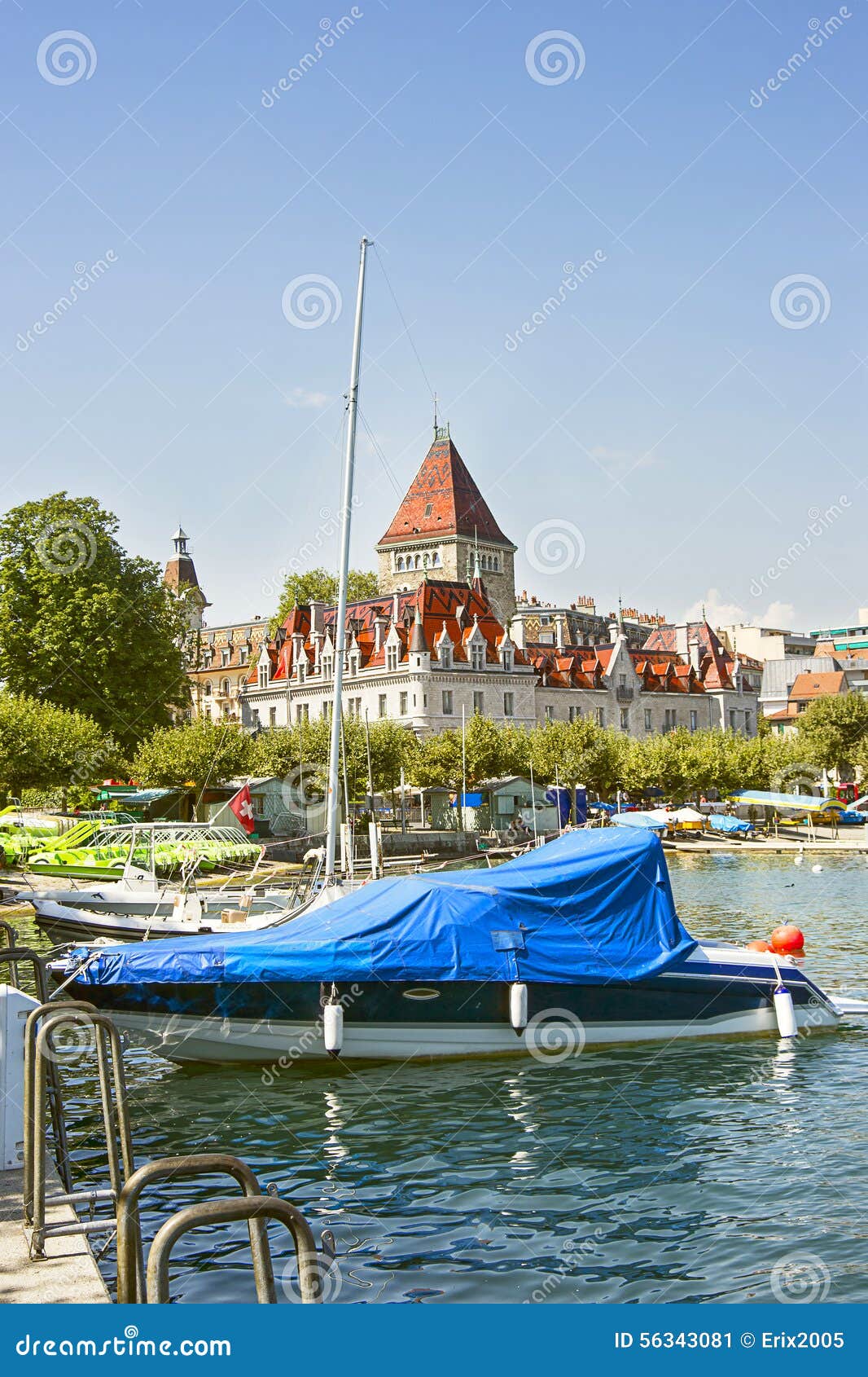 A Boat and Lausanne Castle of Ouchy (Le Chateau D Ouchy) Near Ge Stock ... A Boat and Lausanne Castle of Ouchy (Le Chateau D Ouchy) Near Ge Stock ...