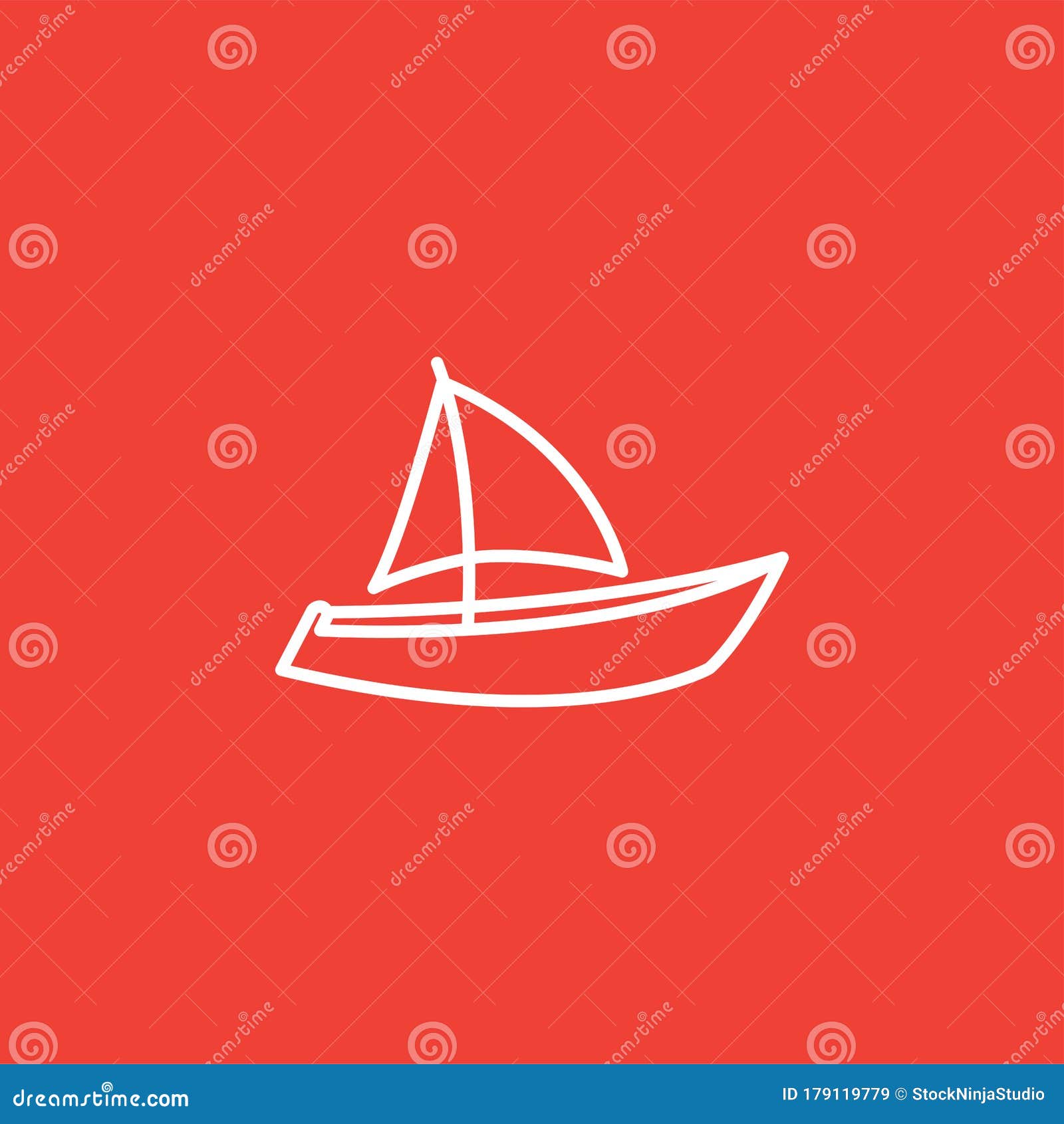 Boat Line Icon on Red Background. Red Flat Style Vector Illustration ...