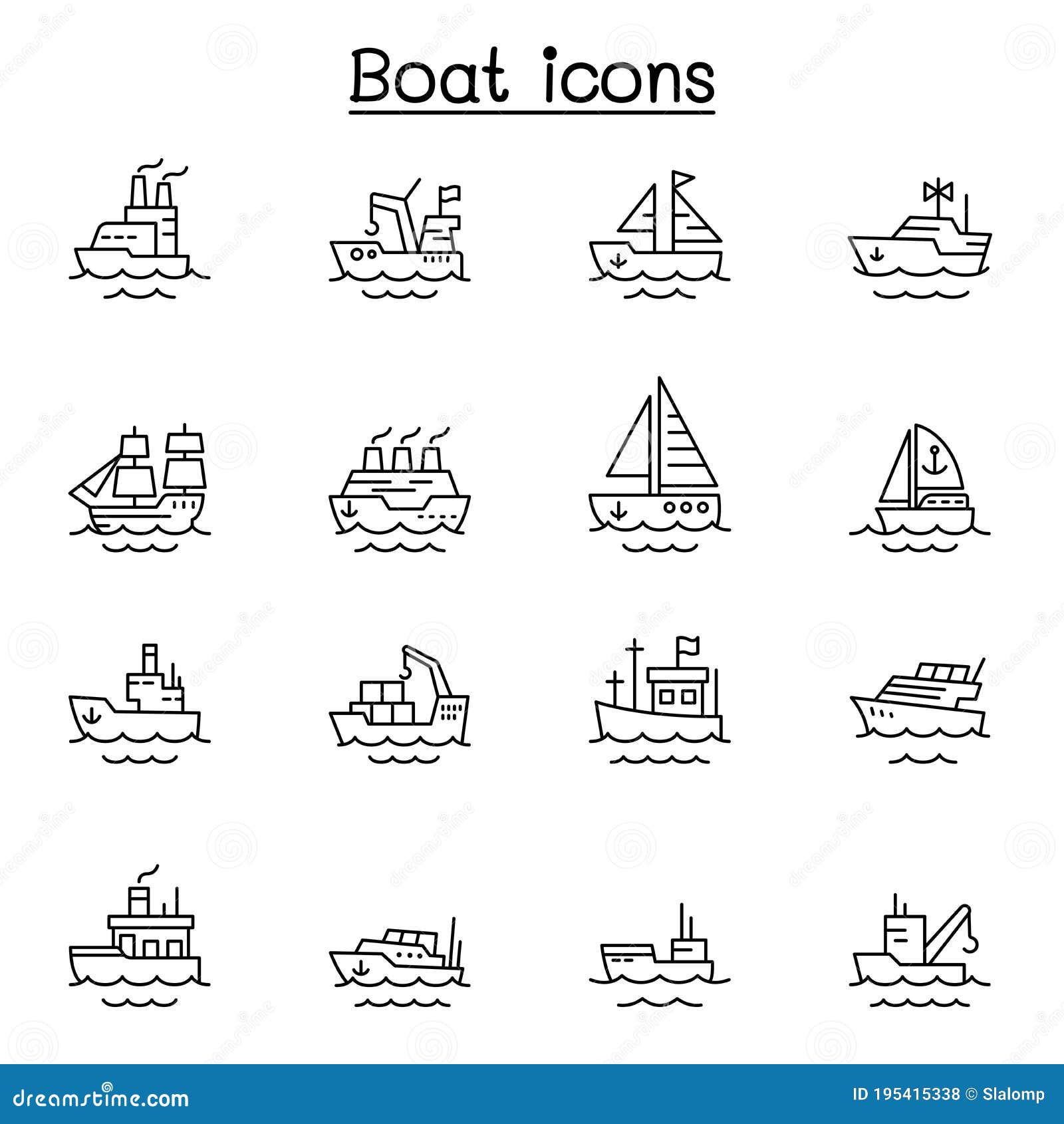 Boat Line Icons Vector Illustration Graphic Stock Vector - Illustration ...