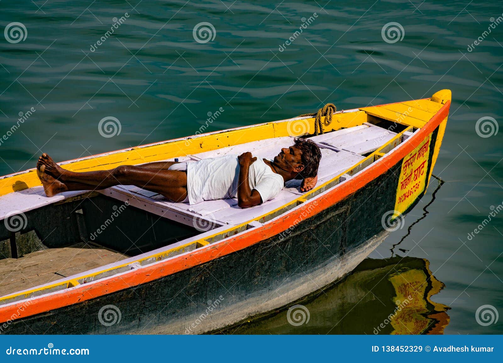 Boat Man Sleeping in Boat in Holly Ganga Editorial Stock Image - Image ...