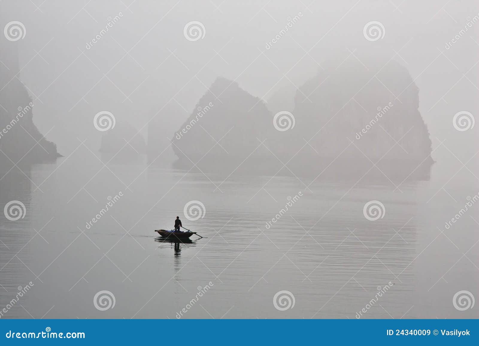 Boat in mist stock image. Image of unesco, rock, water - 24340009