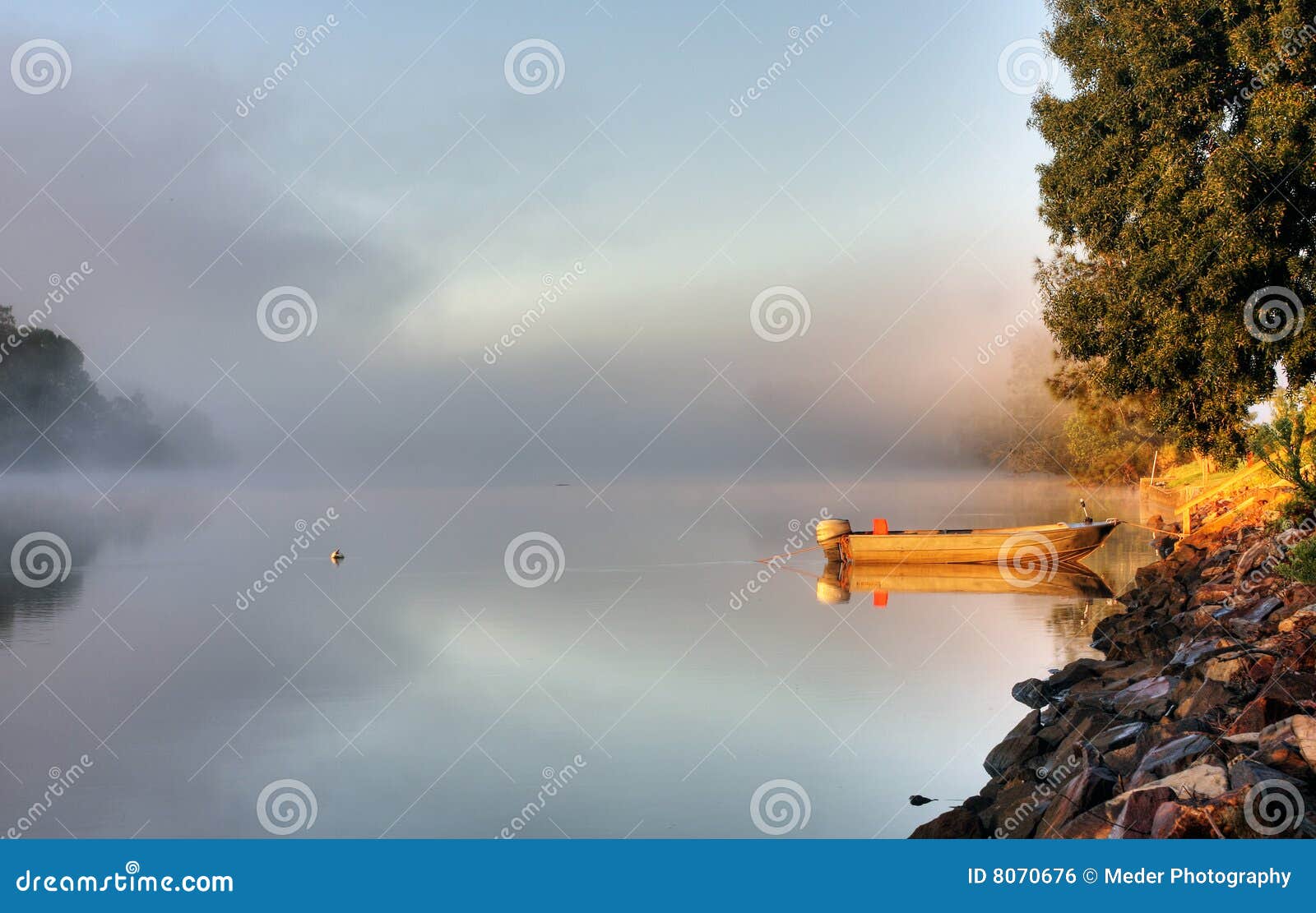 A boat in mist stock photo. Image of horizon, paradise - 8070676