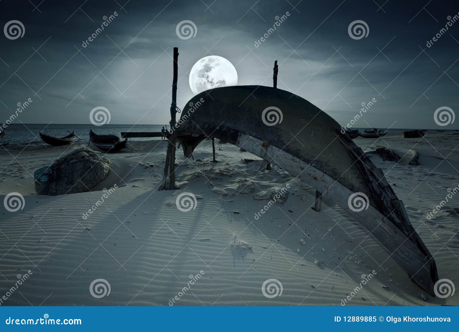 Boat and moon stock image. Image of nautical, asian, ocean - 12889885