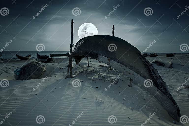 Boat and moon stock image. Image of nautical, asian, ocean - 12889885