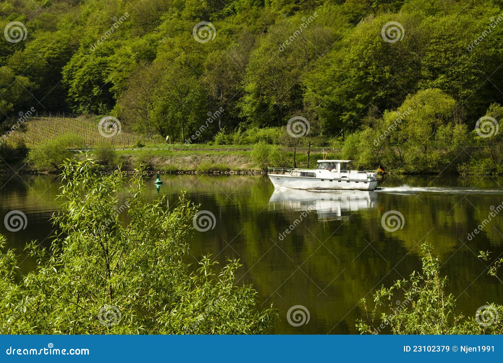 Boat in the Mosel River stock image. Image of wine, boat - 23102379