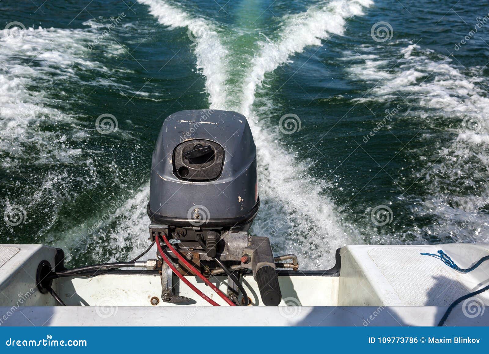 Boat In Motion With Of Powerful Engines At Stern And Foam Wake Behind ...