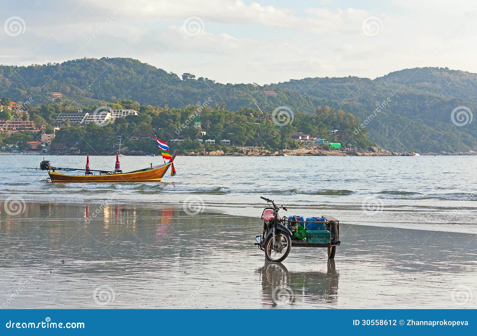 Boat and Motorcycle on Seashore Stock Photo - Image of beach, place ...