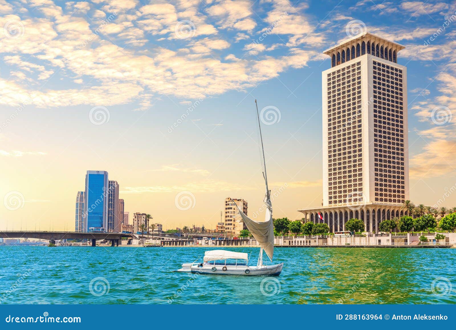 Boat in the Nile River by the Bank of Cairo, Egypt Stock Photo - Image ...