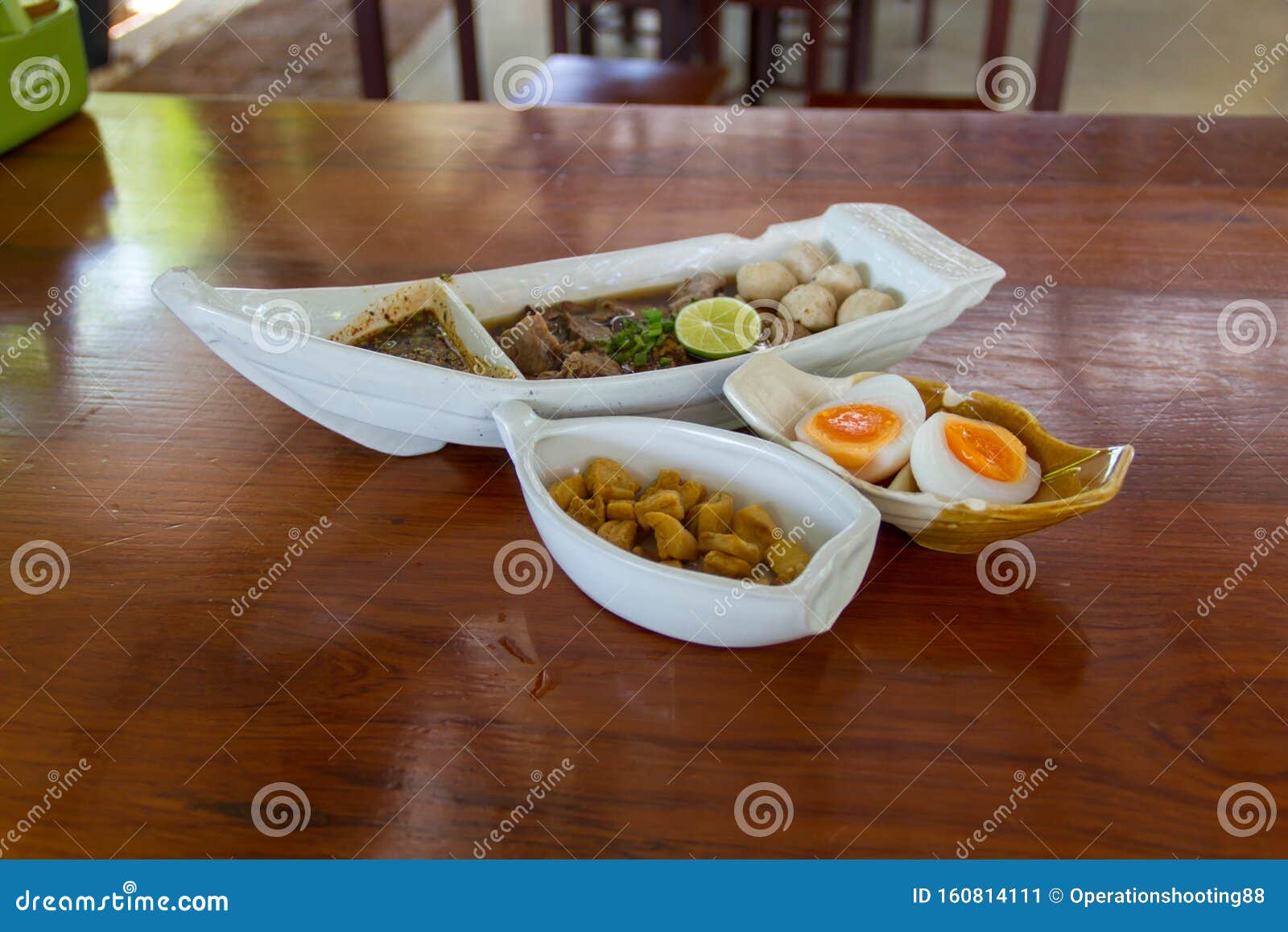 Boat Noodles and Side Dishes Stock Image - Image of background, beef ...