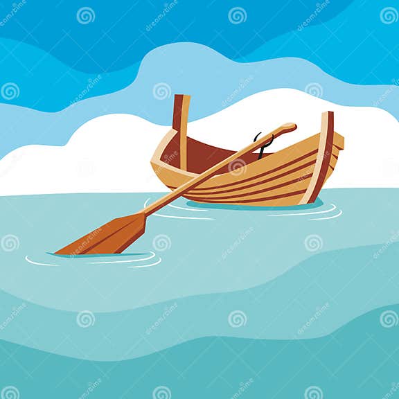 Boat with a Paddle on the Water. Day. Stock Vector - Illustration of ...