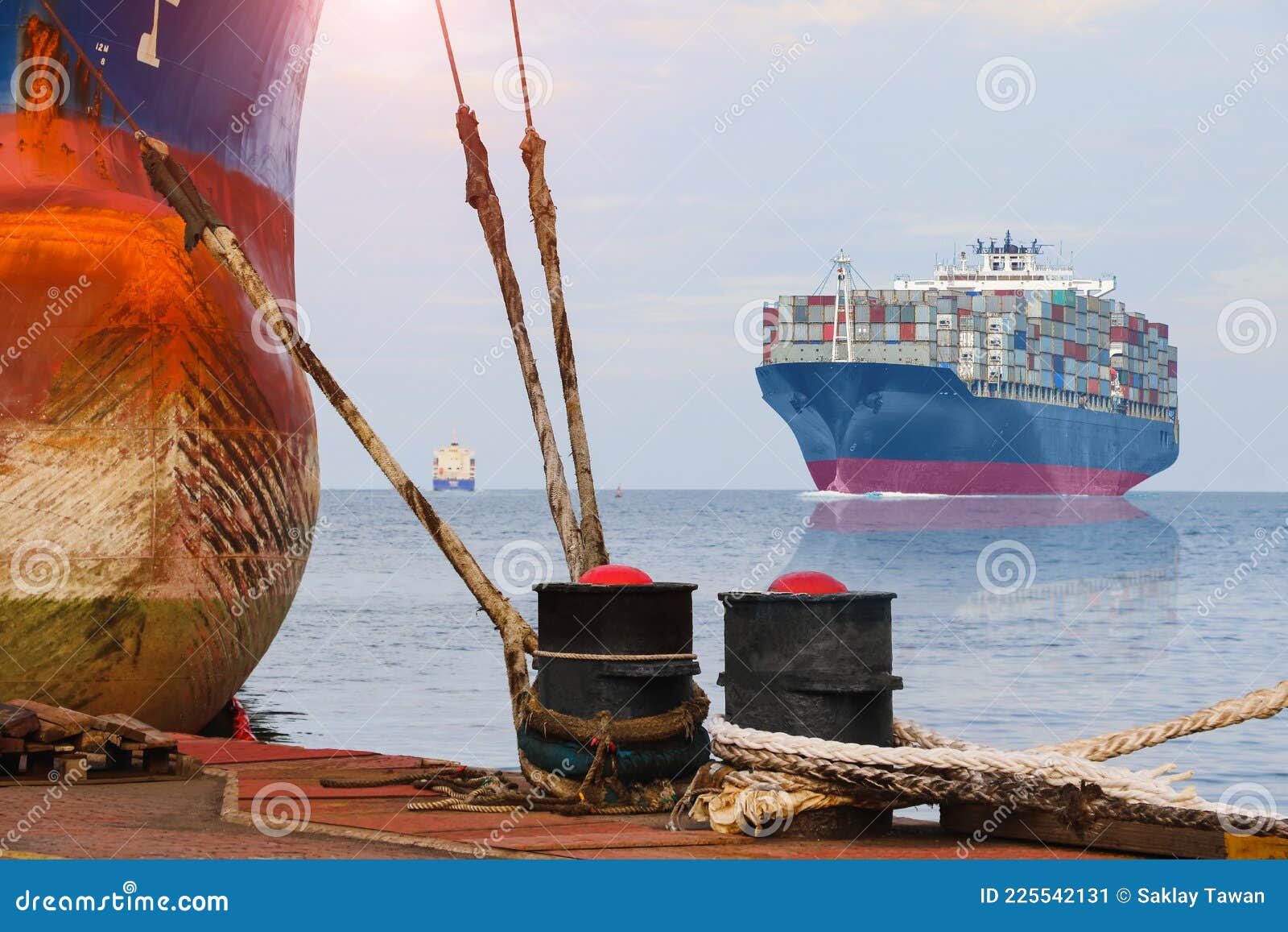 The Boat Parked in Front of the Cargo Ship through, Cargo Container ...